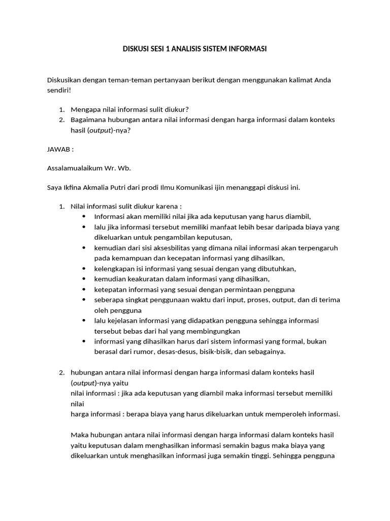 Diskusi Sesi 1 Analisis Sistem Informasi (BLM) | PDF