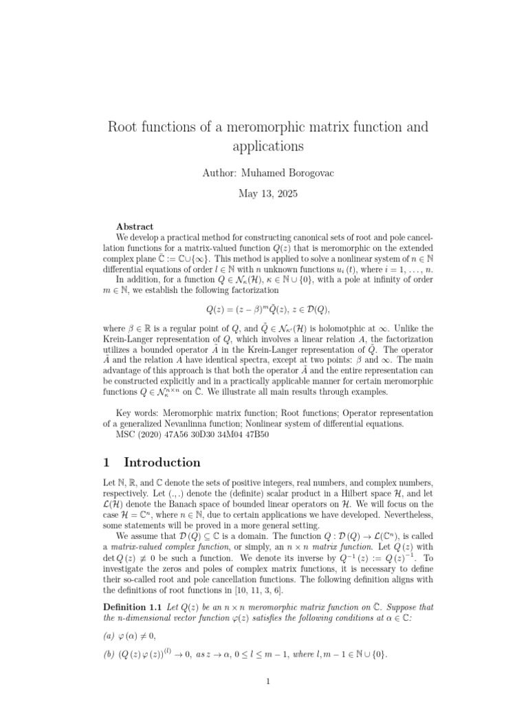 Root Functions of A Meromorphic Matrix Function An | PDF | Eigenvalues And Eigenvectors | Matrix ...