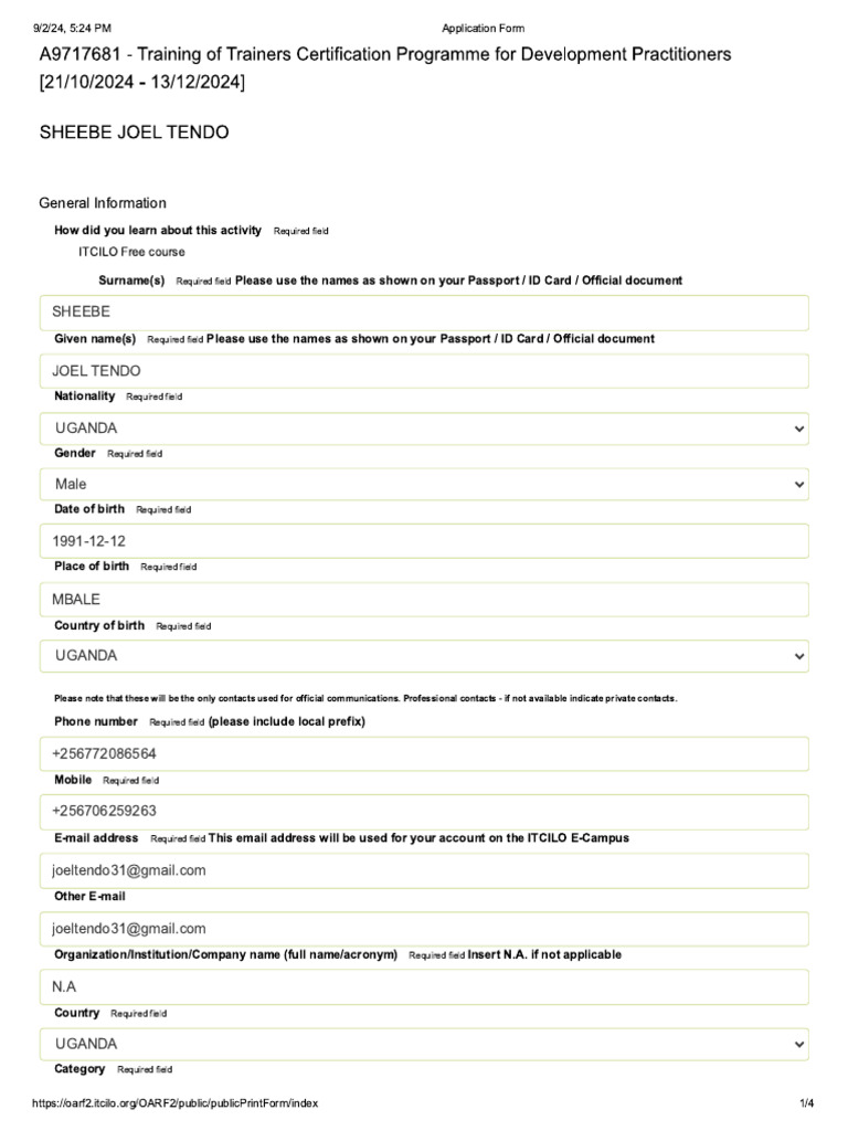 Application Form ITCILO | PDF