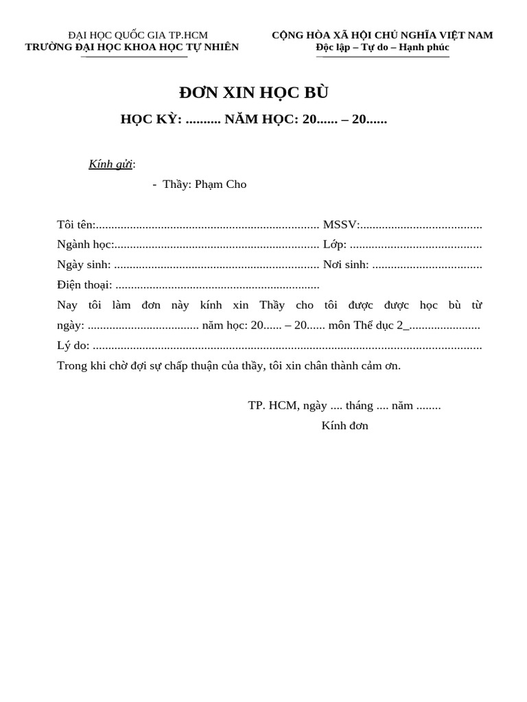 d07 Don Xin Nhap Hoc Lai 1 | PDF