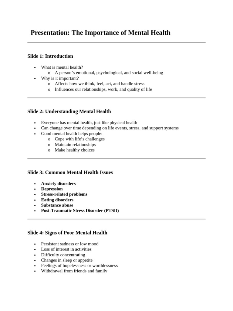 The Importance of Mental Health | PDF | Mental Health | Depression (Mood)