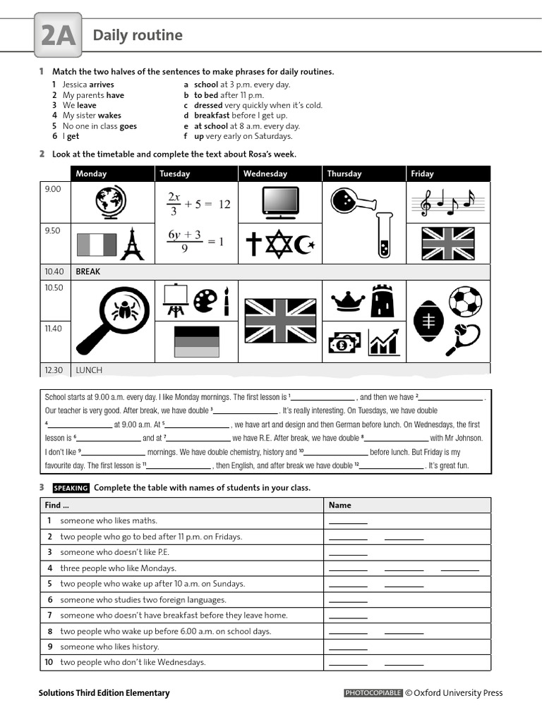 Daily Routines and Timetable Activities | PDF | Linguistics
