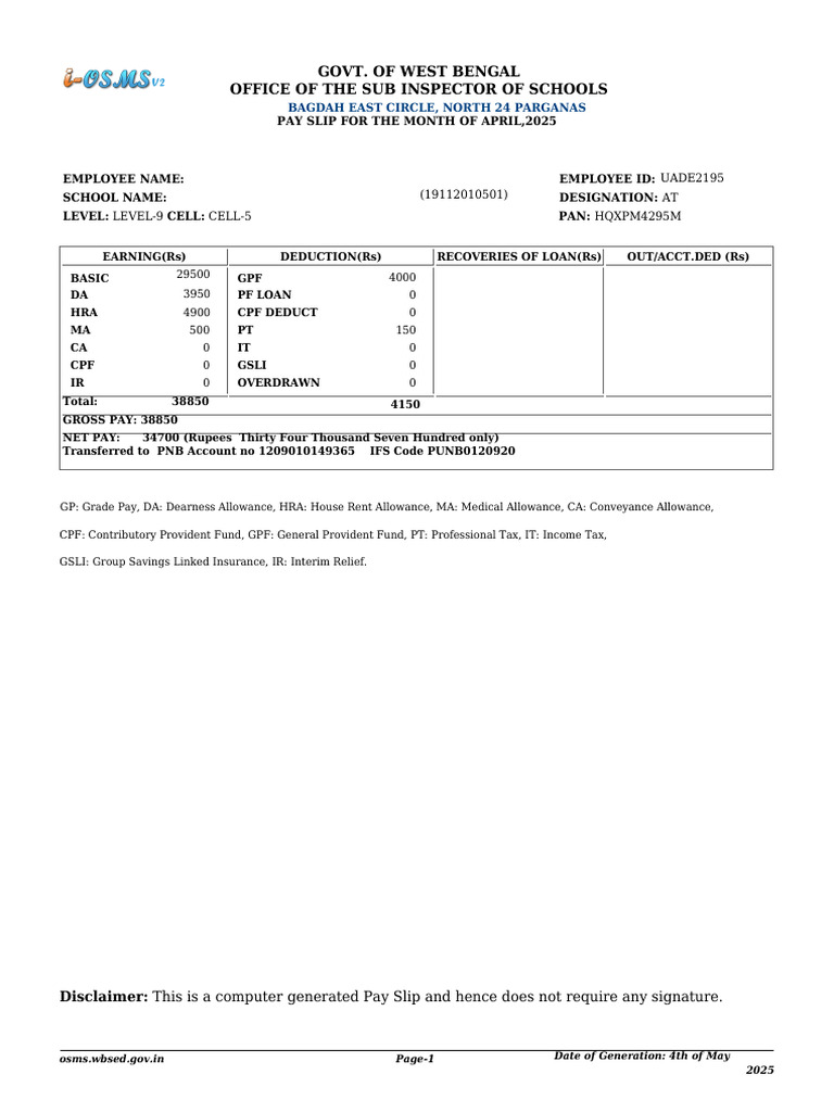 Uttara Sardar Pay Silip Jhawkhani F.P School | PDF