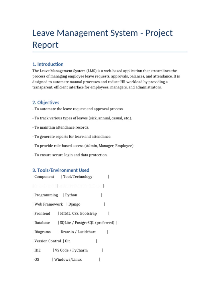 Leave Management System Project Report | PDF | User (Computing) | Databases