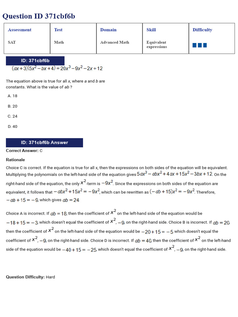 Advanced Math Equivalent Expressions Difficults With Answers | PDF | Equations | Factorization