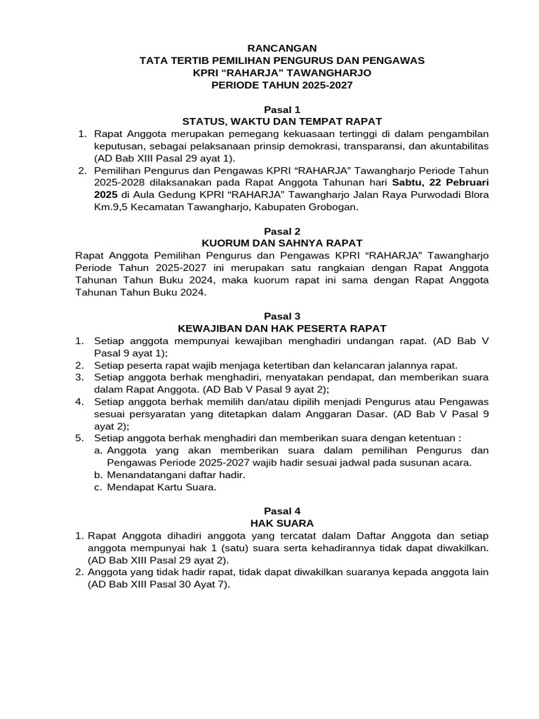 Baru Rancangan Tatib Pemilihan Pengurus & Pengawas Koperasi | PDF