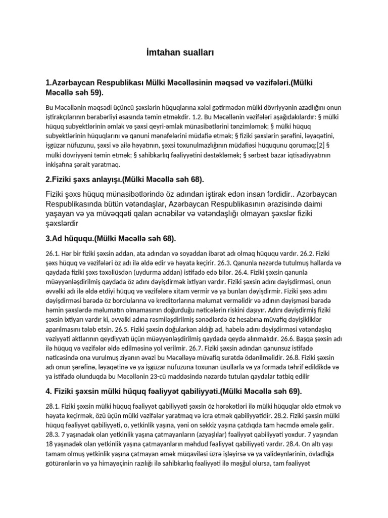 İmtahan sualları | PDF