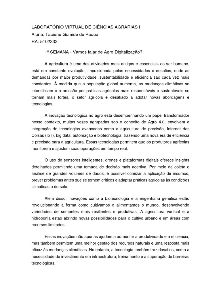 ACQA LABORAT RIO VIRTUAL DE CI NCIAS AGR RIAS I Taciene Padua | PDF | Agricultura