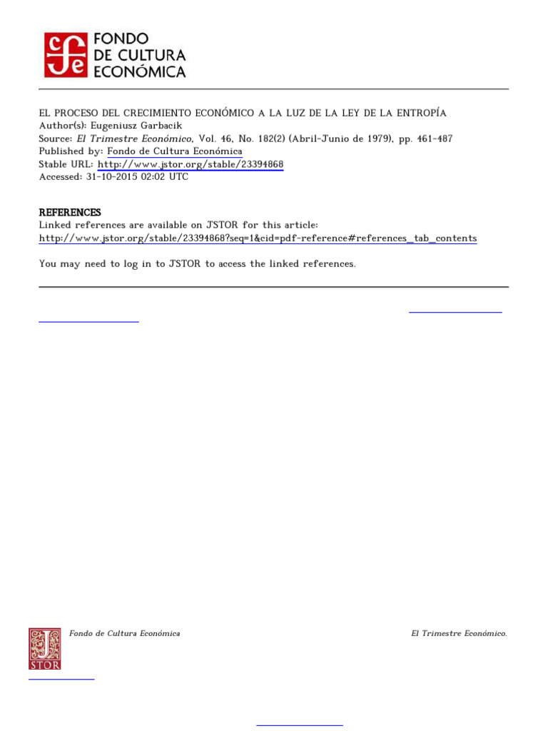 El Proceso de Crecimiento Econã Mico A La Luz de La Ley de La Entropã A ...