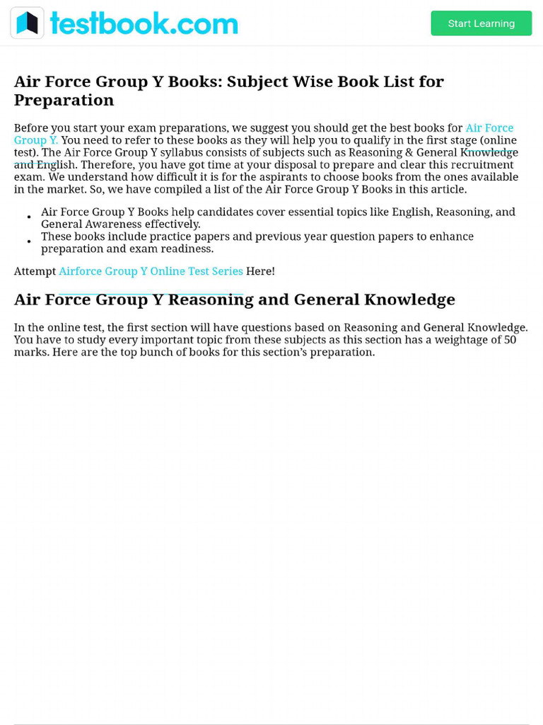 Air Force Group Y Books - Subject Wise Book List For Preparation | PDF