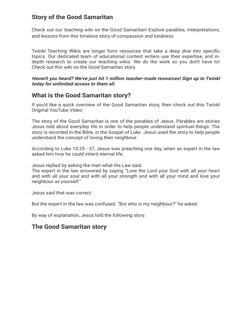 Understanding the Good Samaritan Story | PDF | Parables Of Jesus | Jesus