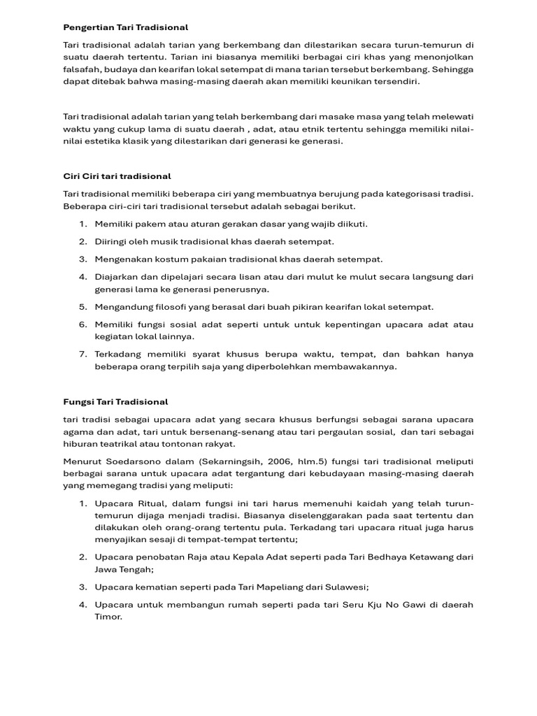 Pengertian Tari Tradisional | PDF