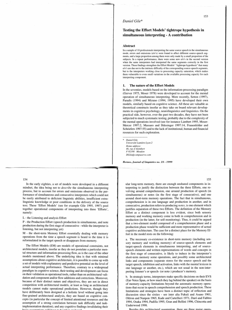 Daniel Gile Testing The Effort Models Ti | PDF | Hypothesis | Memory