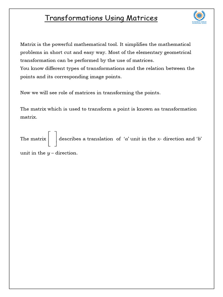 Geometric Transformation Matrices Explained | PDF | Euclidean Geometry ...