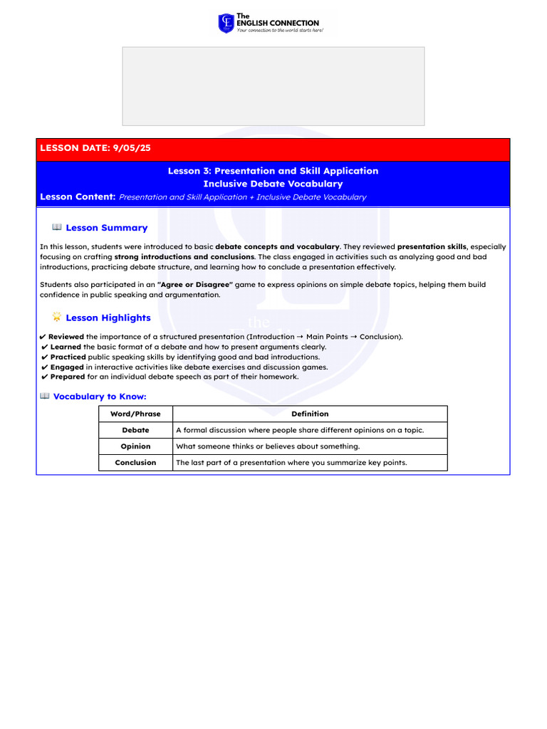 Lesson 3 Report Pre-Debate (4 - 30-6 - 30) | PDF