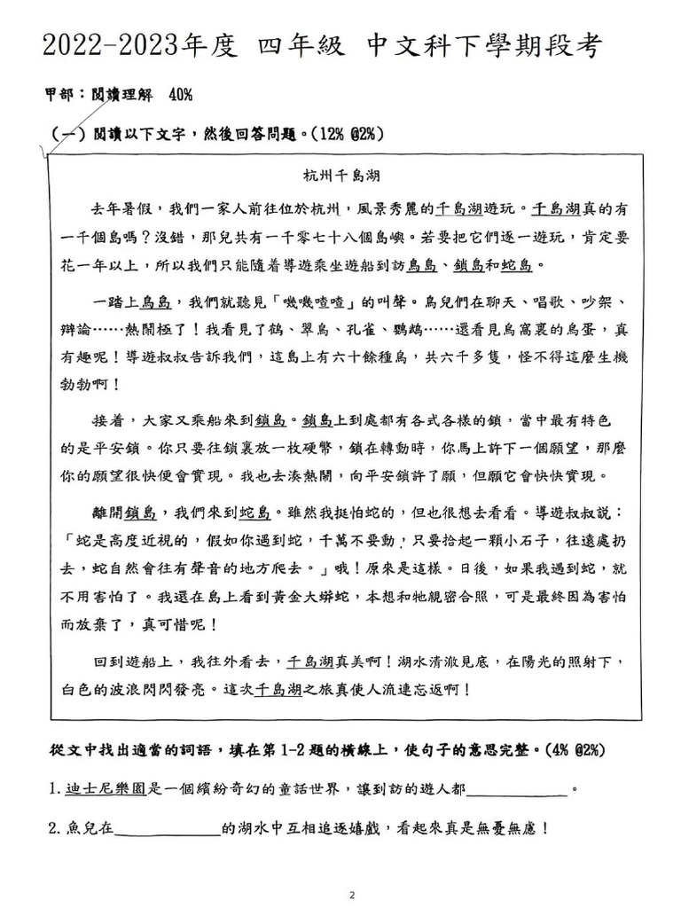 P4 2nd Term Chi | PDF