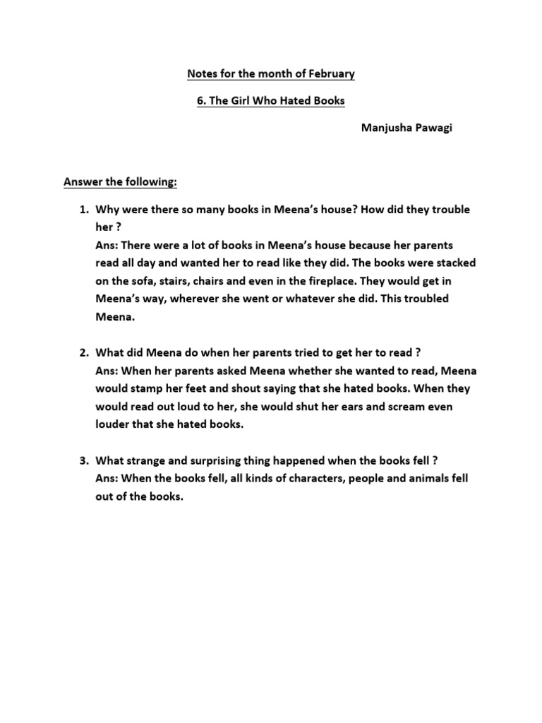 Grade-4 The Girl Who Hated Books - Notes | PDF