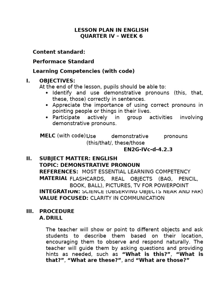 Lesson Plan in English Quarter 4-Week 5 | PDF | Teachers | Lesson Plan