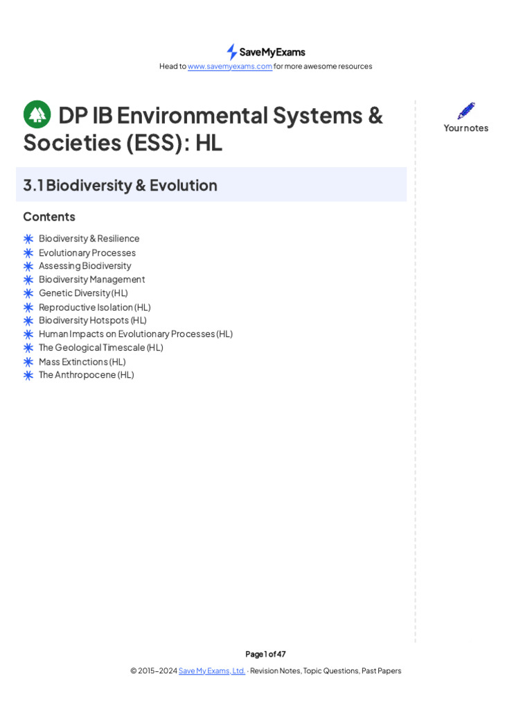 Biodiversity and Evolution in ESS HL | PDF | Genetics | Genetic Diversity