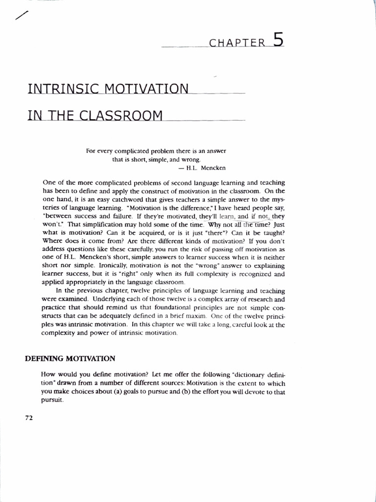 Intrinsic Motivation in The Classroom | PDF
