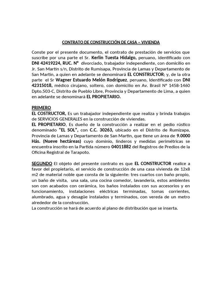 Contrato de Construcción de Casa-Kerlin Tuesta Hidalgo.2 | PDF