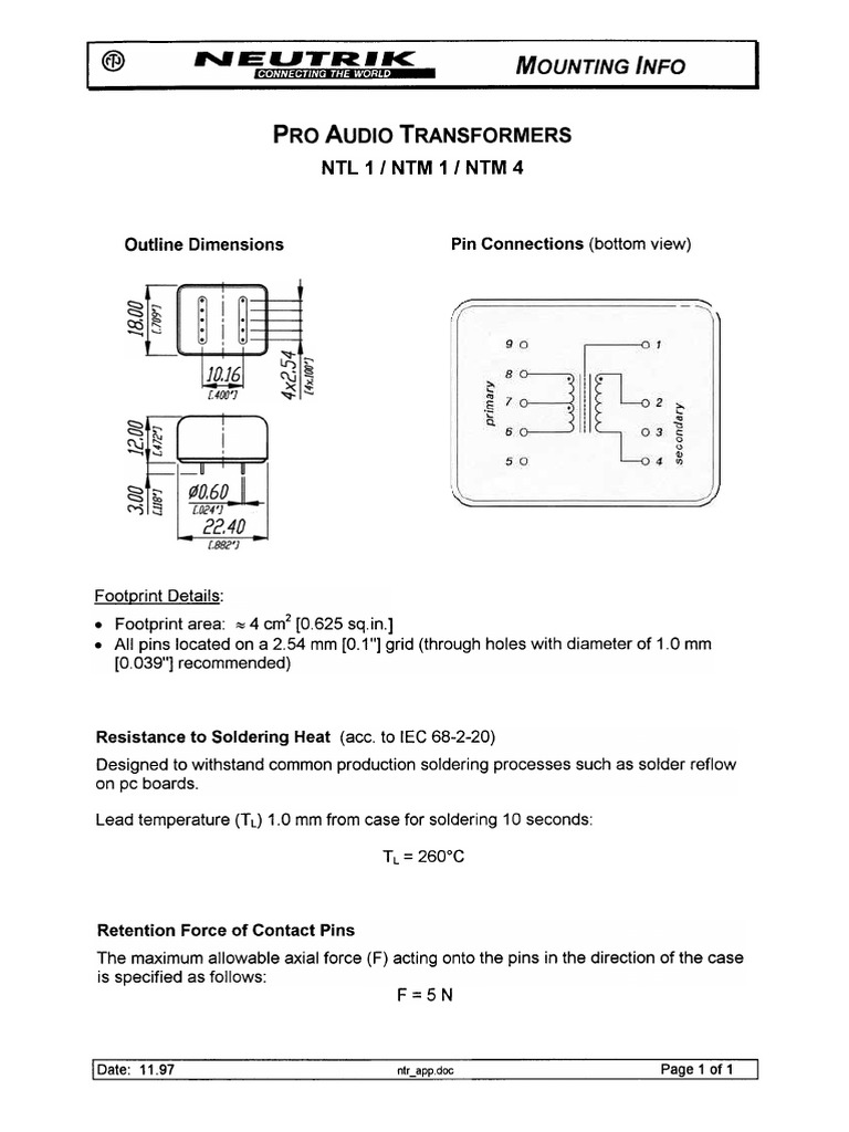 Neutrik NTM4 Transformer | PDF