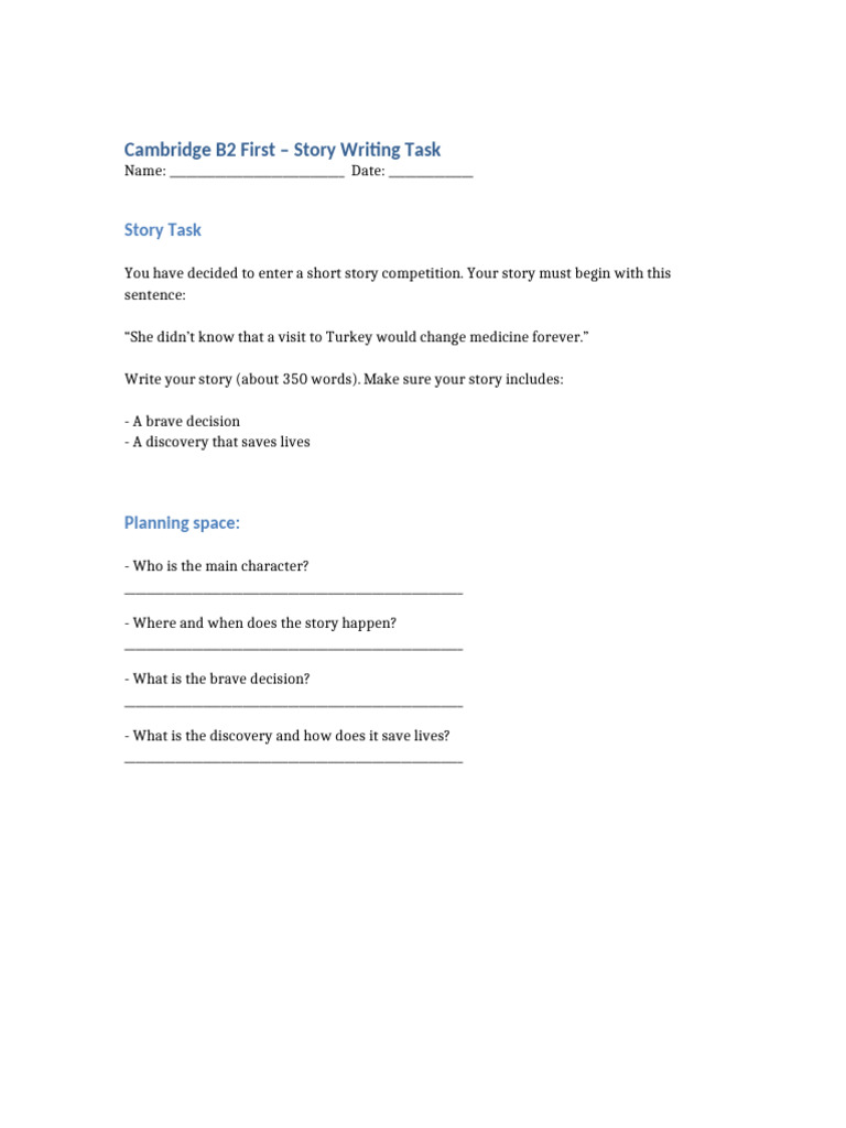 B2 Story Writing Task | PDF