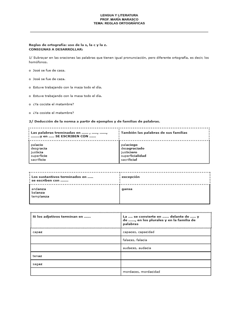 Lengua Y Literatura Prof. María Marasco Tema: Reglas Ortográficas | PDF ...
