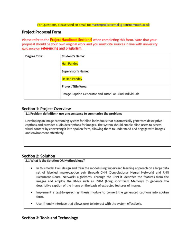 Sample Masters Project Proposal Form 2023-24 (1)1 | PDF | Speech ...