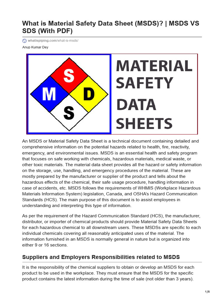 2-What Is Material Safety Data Sheet MSDS MSDS VS SDS With PDF | PDF | Working Conditions ...