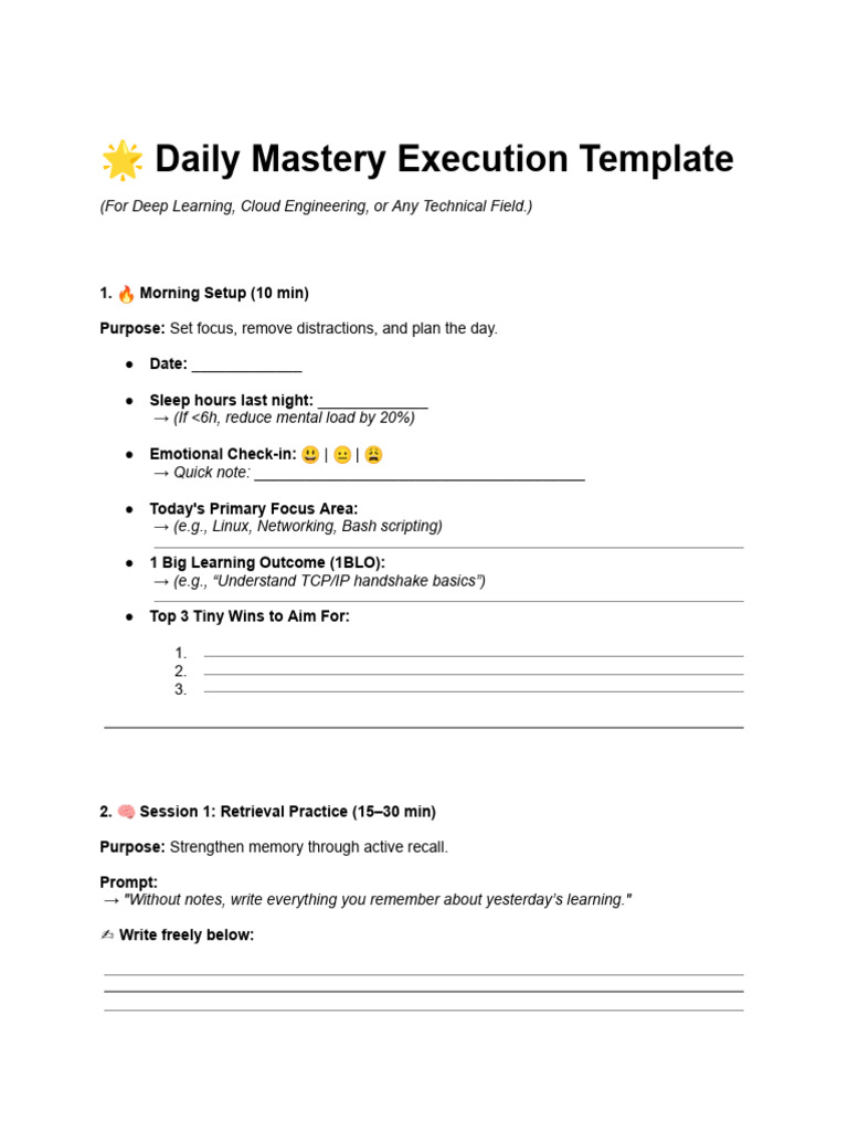 ? Daily Mastery Execution Template | PDF