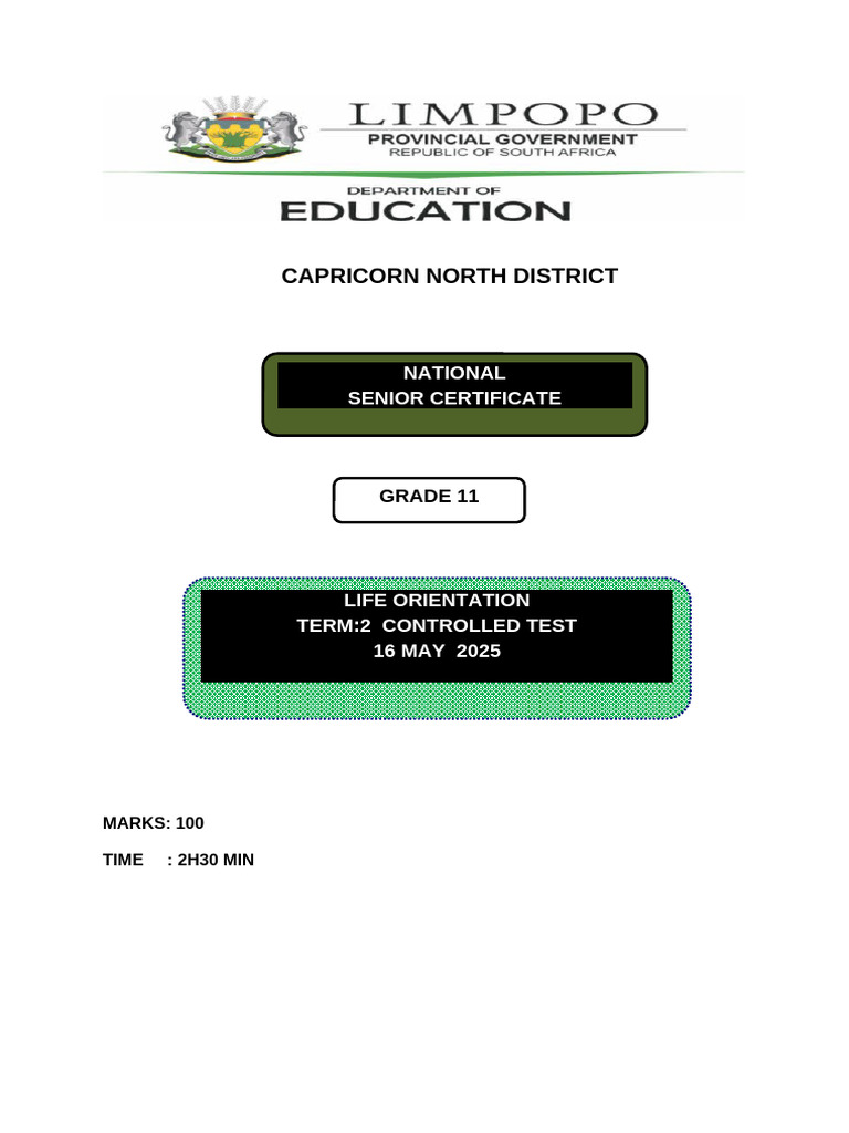 Grade 11 Life Orientation Term 2 Test 2025 | PDF | Psychological Abuse ...