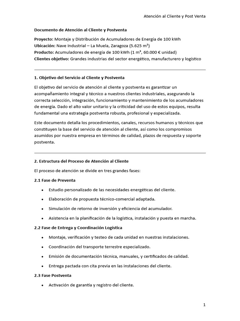 Documento de Atención Al Cliente y Postventa | PDF | Logística | Servicio al Cliente