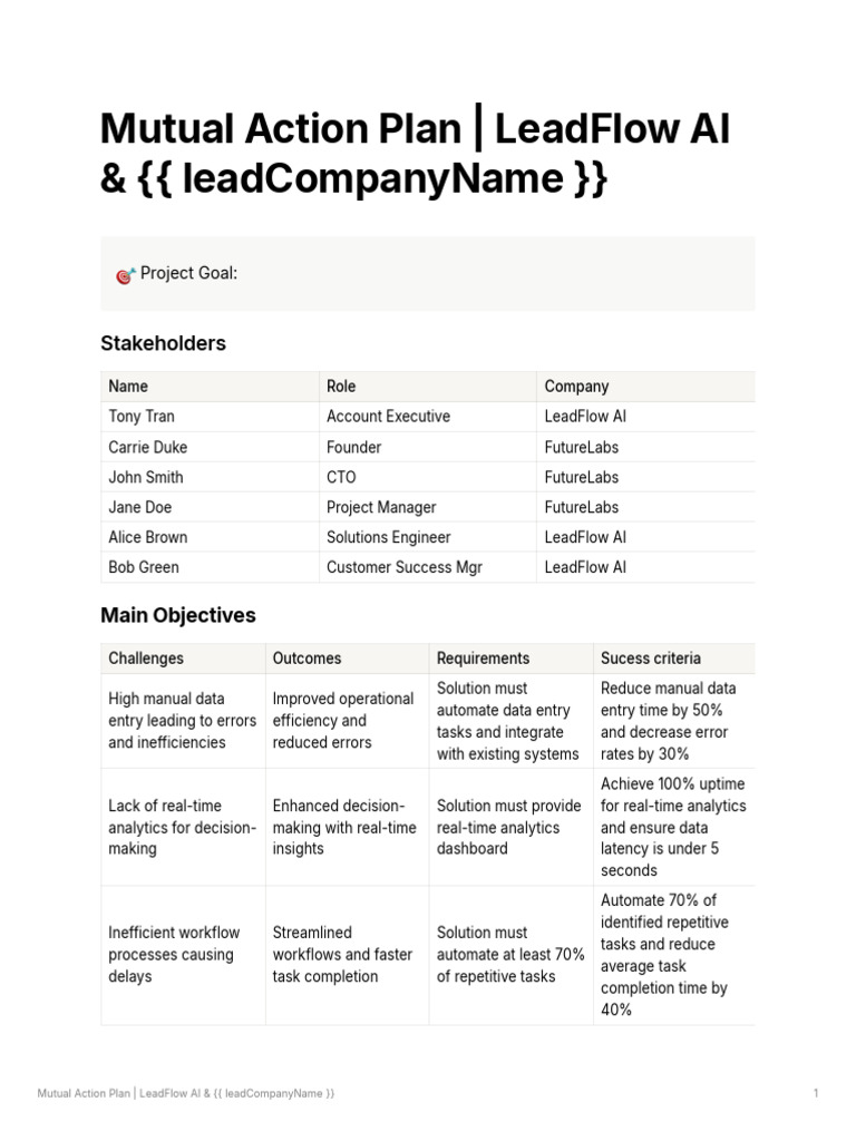 Mutual Action Plan LeadFlow AI & ( (leadCompanyNam | PDF | Artificial Intelligence ...