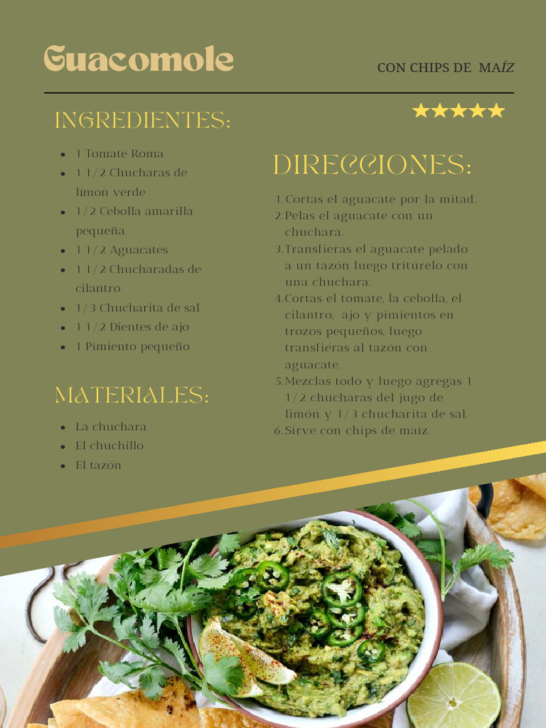 Guacamole Receta, Harish Navaneetha Krishnan, Clase 5 | PDF