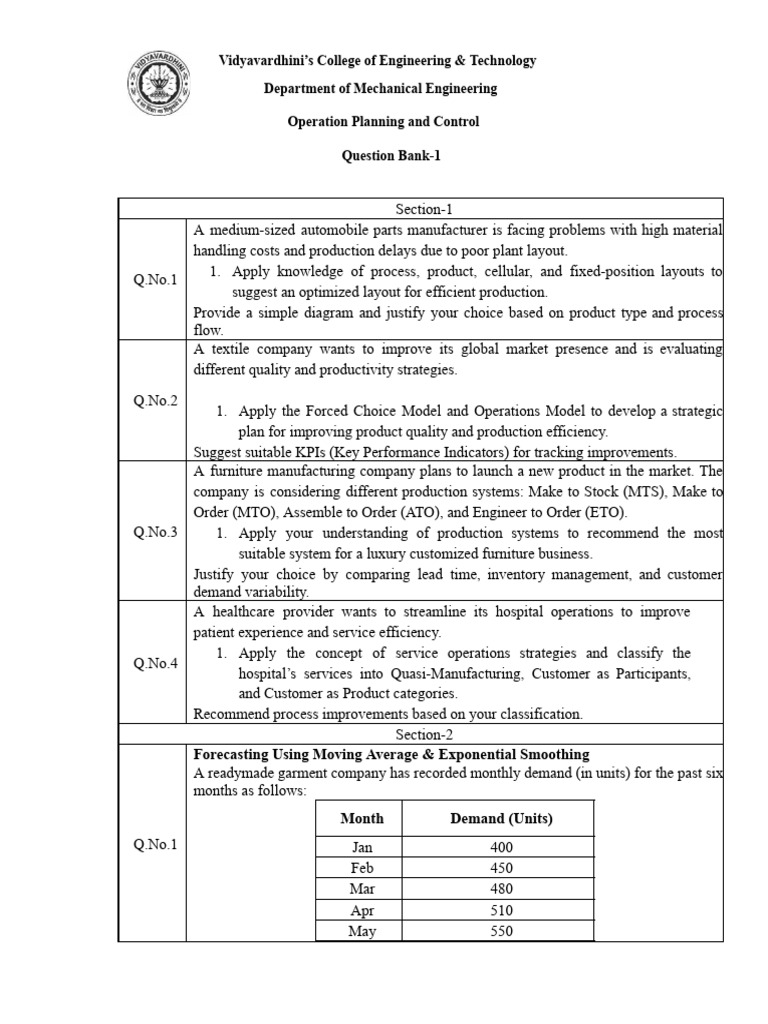 Question Bank OPC IA1 | PDF | Forecasting | Applied Mathematics
