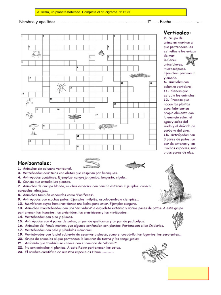 Crucigrama_animales - mtrg IES O COUTO | PDF | Zoología