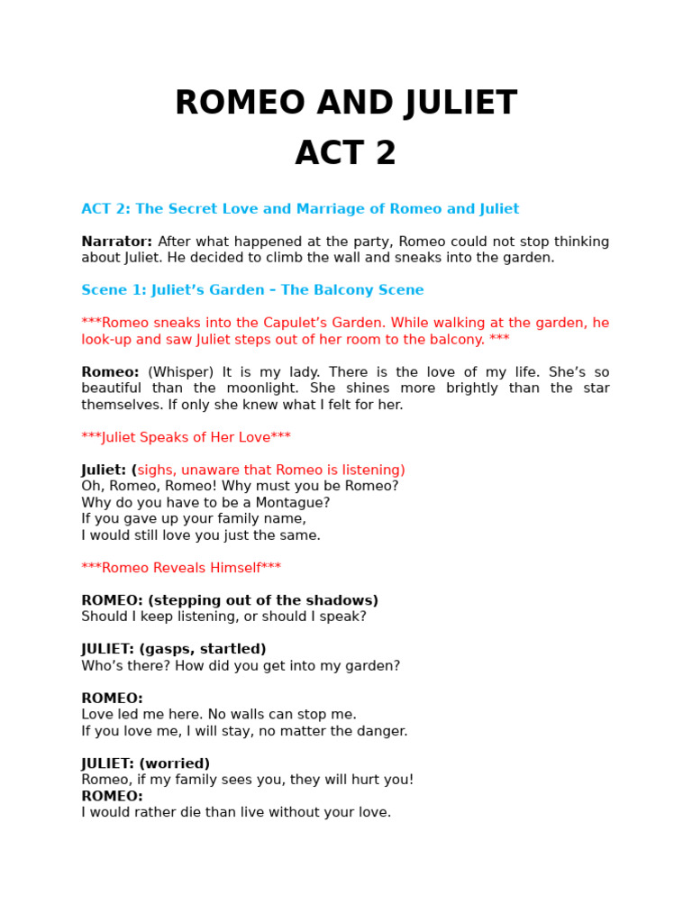 ROMEO AND JULIET ACT 2 and ACT 3 FINAL SCRIPT | PDF | Characters In ...
