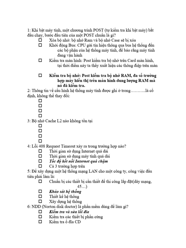 [123doc] on Ta p Trac Nghiem Bao Tri He Thong | PDF