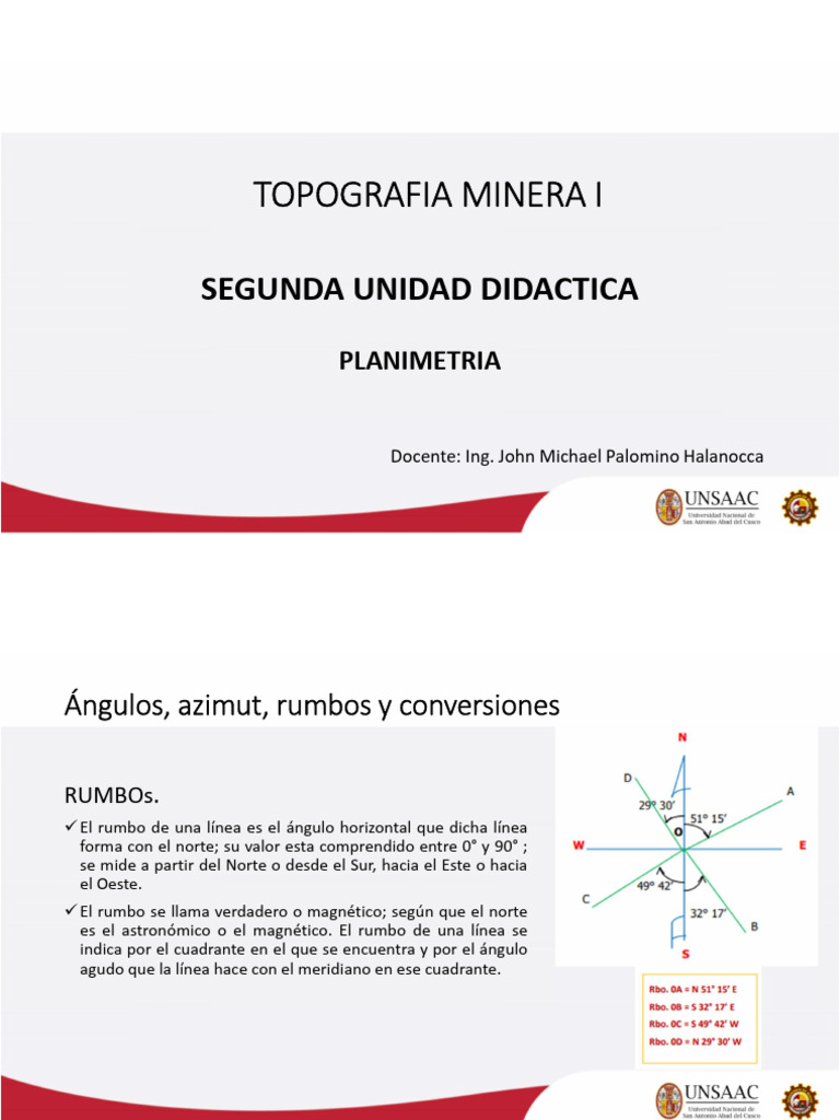 Rumbos y Azimuts en Planimetría | PDF | Azimut | Ángulo