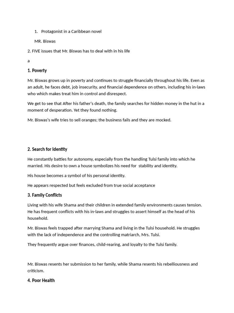 Protagonist in A Caribbean Novel | PDF