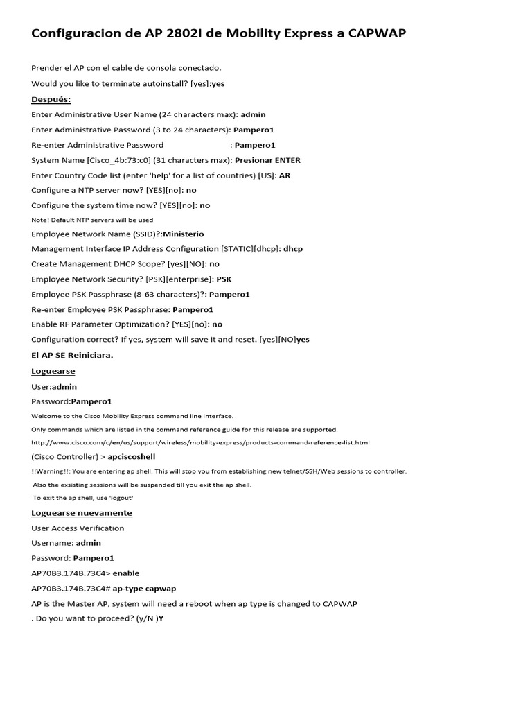 Configuracion de AP 2802I de Mobility Express a CAPWAP | PDF