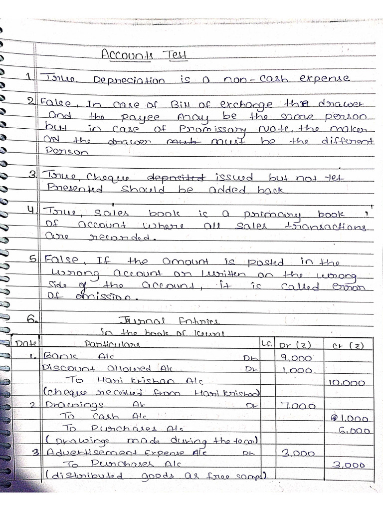 Accounts Test 1 Solution | PDF