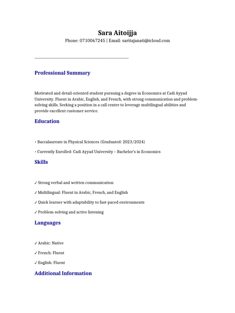 Sara Aitoijja Enhanced CV | PDF