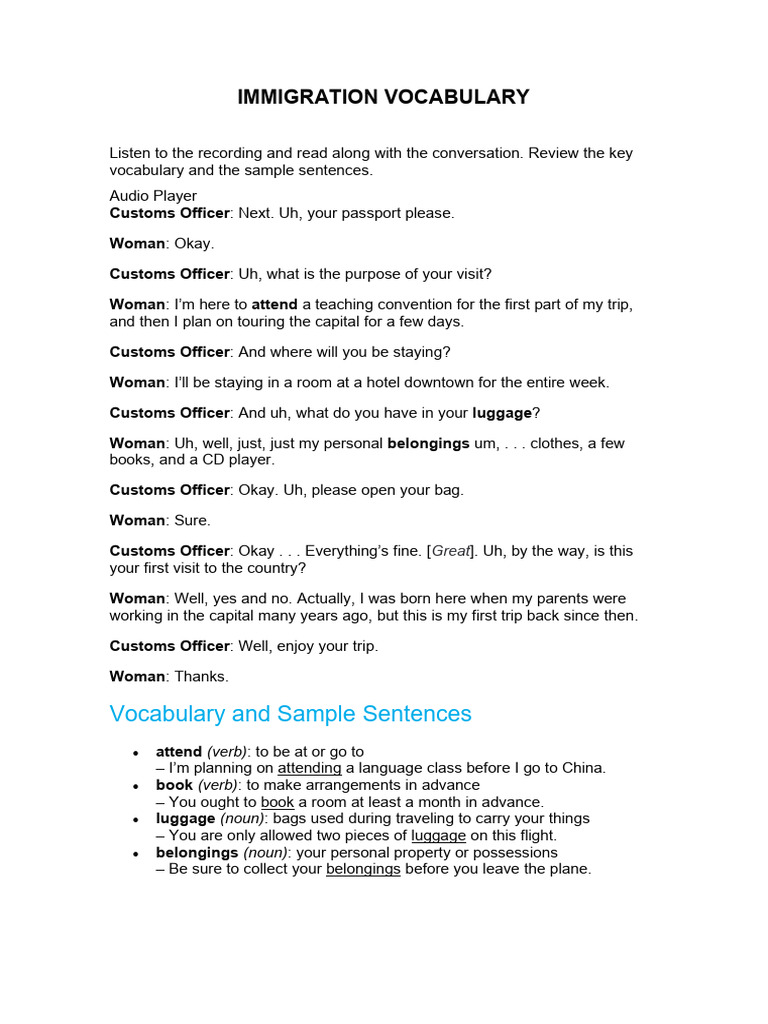 Immigration Vocabulary | PDF