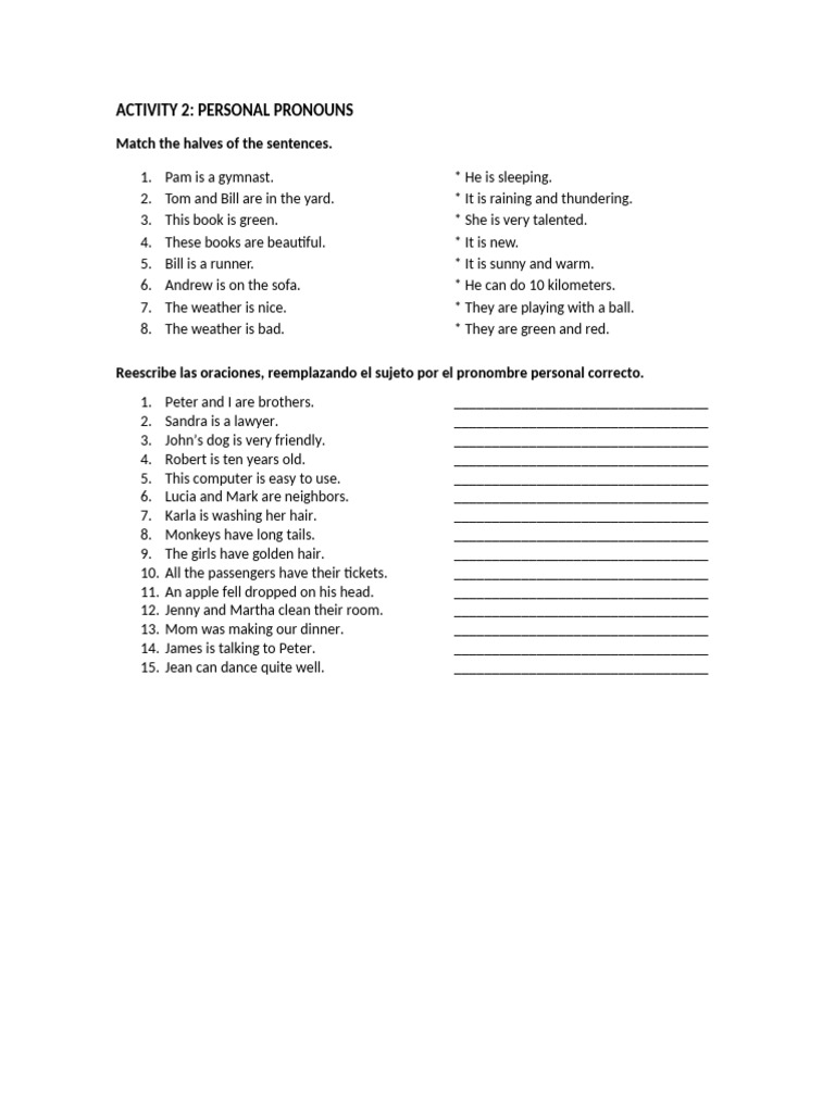 Activity 2 Personal Pronouns | PDF
