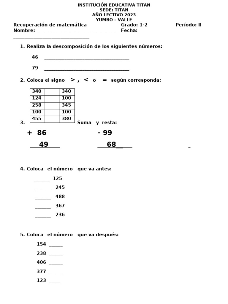 Evaluac. Final Matem II Periodo | PDF