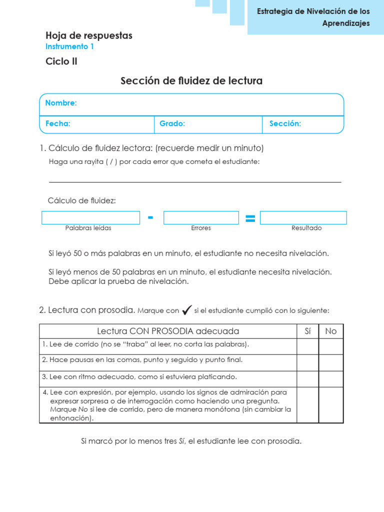 14.hoja para Respuestas No 1 - Ciclo 2 | PDF | Caso de carta | Escritura