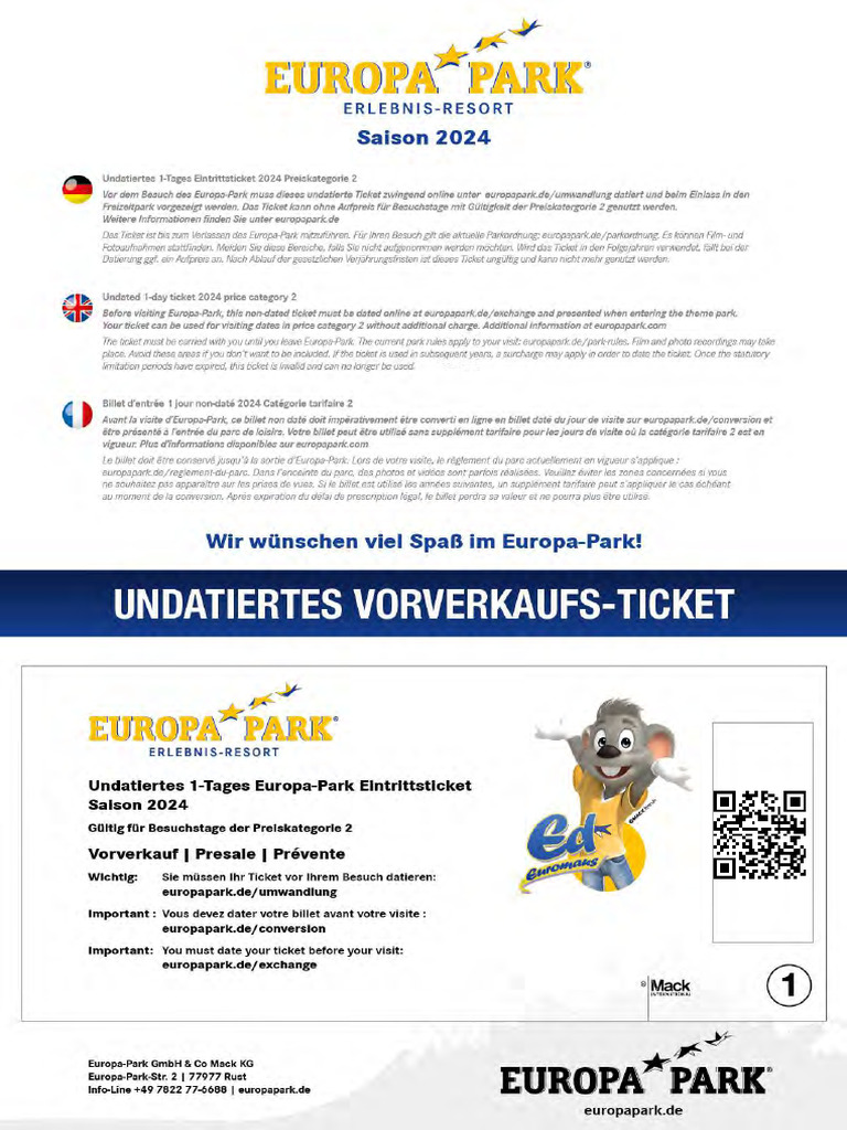 Europapark 2 Tageskarte Rabatt