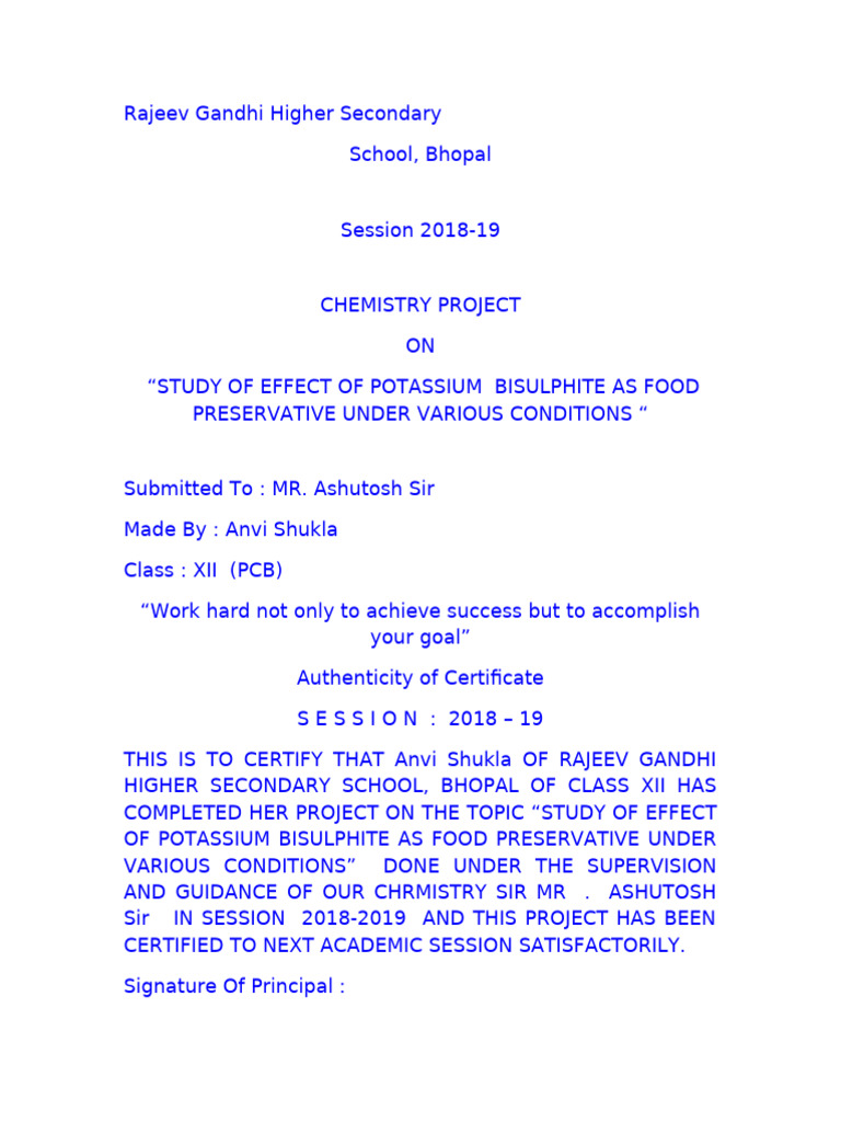 Formatted Chemistry Project HandwritingStyle | PDF | Food Preservation ...